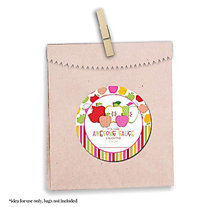 Awesome Sauce Apple-Themed Valentine Party Favor Sticker Labels, 40 2" Party Circle Stickers by AmandaCreation, Great for Classroom Valentines, Envelope Seals, Gifts & Treats
