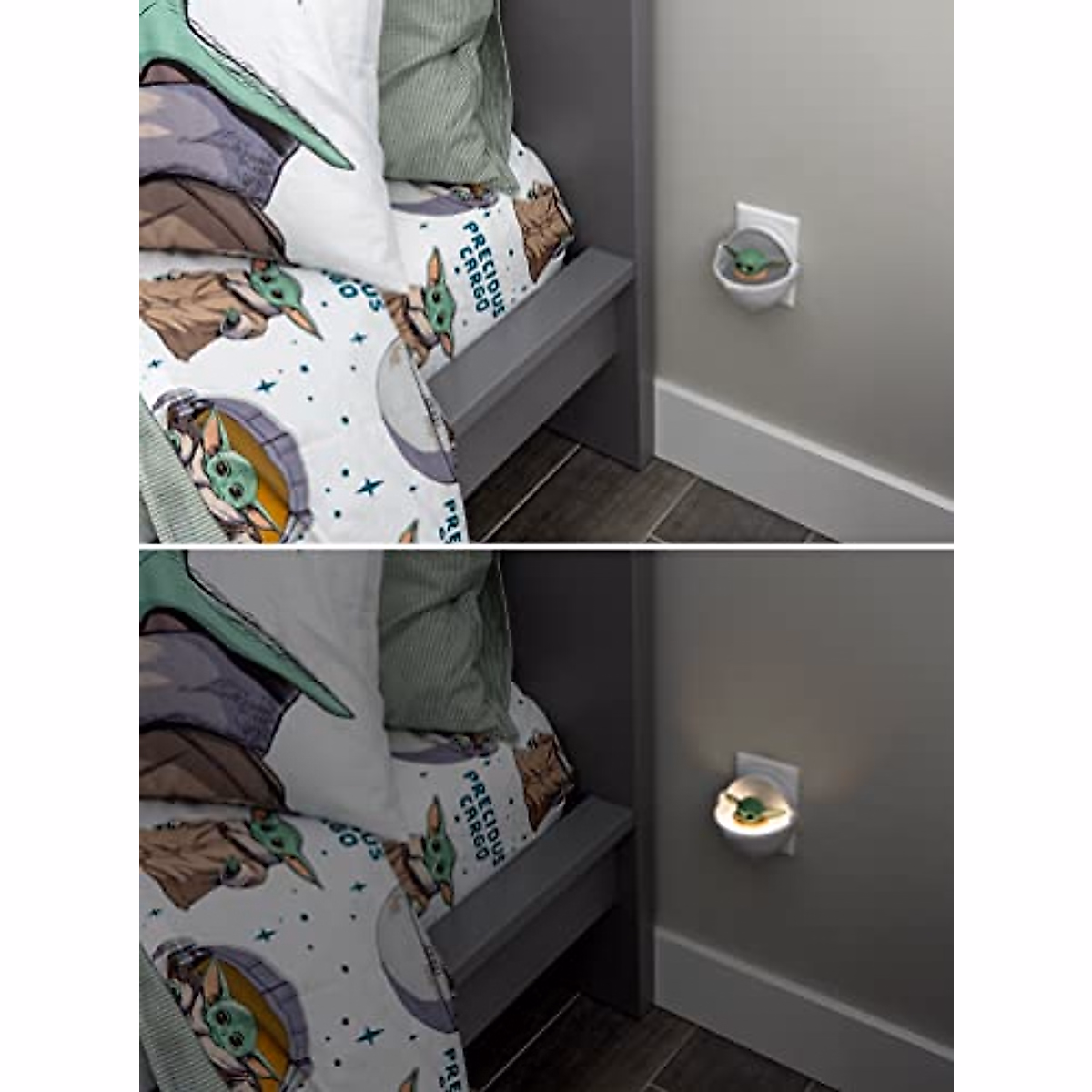 STAR WARS LED Night Light, Baby Yoda Floating Carrier, Plug-in, Dusk-to-Dawn Sensor, The Mandalorian, Grogu, UL-Certified, Cute Nightlight for Kids, Bedroom, Bathroom, Hallway, Game Room, 53234