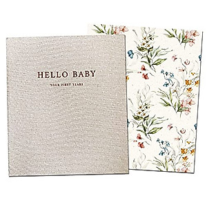 Peachly Baby Memory Book | Minimalist First Year Keepsake for Milestone | Simple Baby Scrapbook Books for Girl | 60 Pages Beige Linen - Fleur