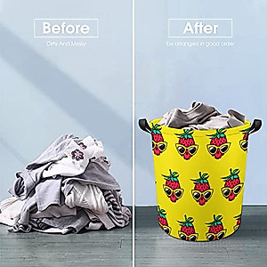 Skull Strawberry Large Laundry Basket Hamper Bag Washing with Handles for College Dorm Portable