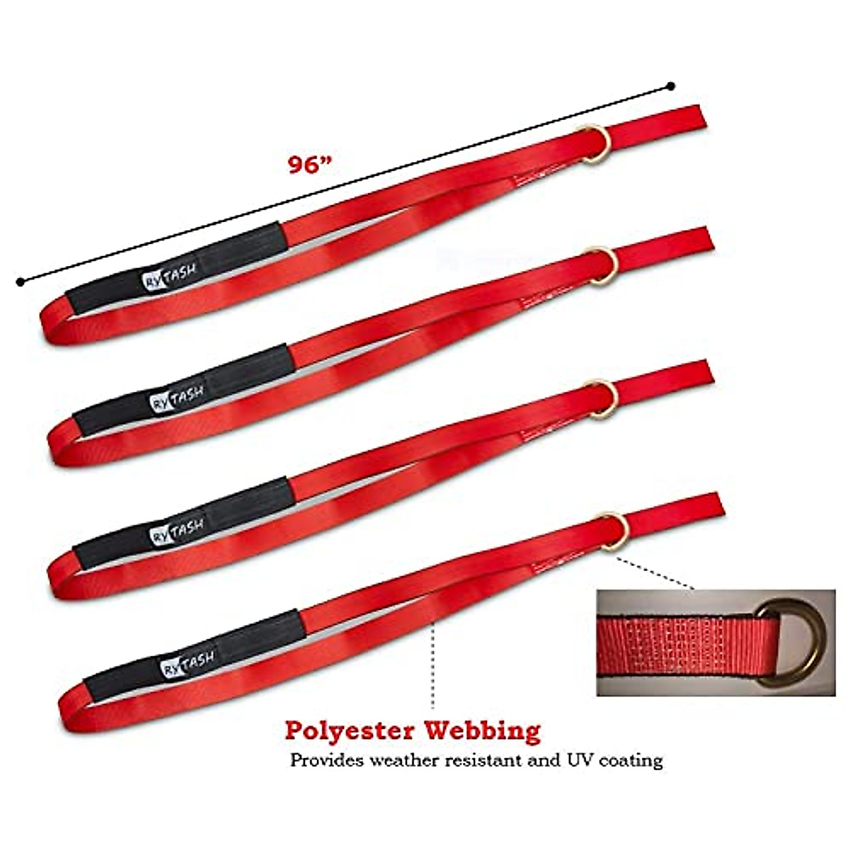 RYTASH Car Tie Down Straps for Trailers - Tire Straps with Chain Anchors - 4 Pack -Heavy Duty Ratchet Straps - Industrial Grade - 2" x 96" - Compatible with Car, Trucks, SUV, UTV, ATV - 3300 LB Load