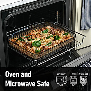 ums Glass Baking Dishes, 16 X 11 inch, 4 Quart Cooking and Serving Pan, Rectangular Baking Tray, Borosilicate Glass Cooking Pans for Oven, Casserole Dish, Heat Resistant Glass Ovenware