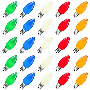 Doratale 25 Pack C9 Multicolor Christmas Light Bulbs, C9 Multicolor Ceramic Replacement Bulbs for Christmas String Lights, E17 Intermediate Base 7W Night Light Bulbs for Indoor Outdoor Holiday Decor