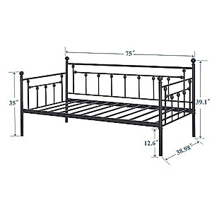 VECELO Daybed Frame, Twin Size Metal Platform Bed with Headboard,Heavy Duty Steel Slats Support for Living Room Bedroom Guest Room, Easy Assembly