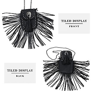 Oweisong Leather Skull Fringe Purses for Women Black Tassel Shoulder Crossbody Bag Unique Gothic Punk Satchel Handbag