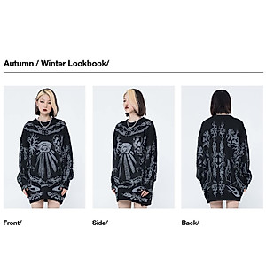 Gothic Sweater Dark Sweater Harajuku Sweater Sportswear Casual Trend Head Print Thermal Sweater Street Hip Hop (Black,M,Medium)