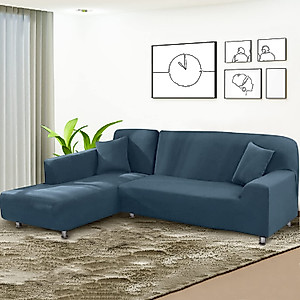 BT.WA Couch Cover L Shape Sectional Sofa Cover 2-Piece Soft Stretch Sofa Slipcover Furniture Protector Couch Slipcover with 2Pcs Pillowcases (Sofa 3 Seater + 3 Seater, Teal)