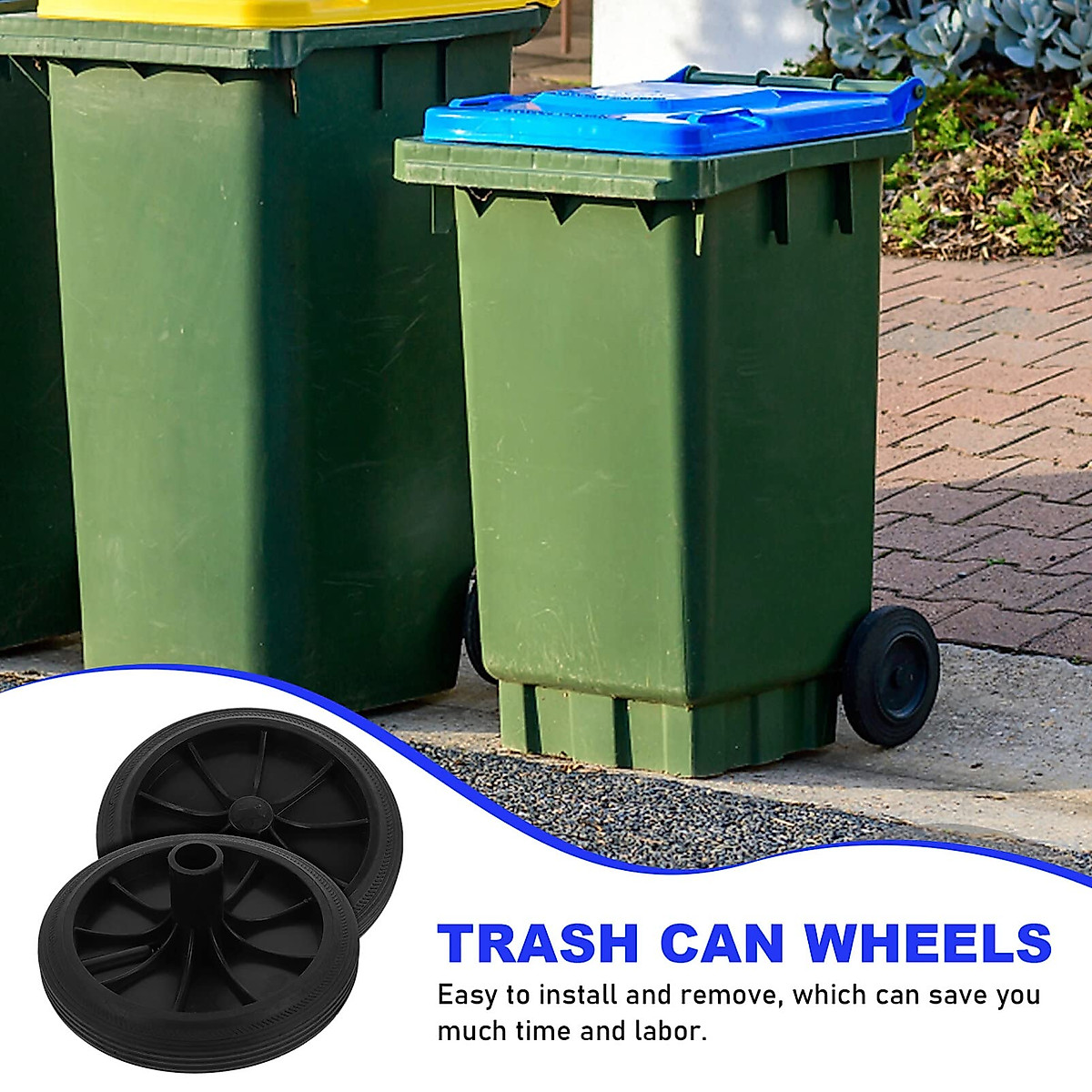 Cabilock 2Pcs Trash Can Replacement Wheel Rubber Garbage Bin Wheel Wastebasket Pulley Wheel Replacement Parts Rubbish Waste Can Accessories Black