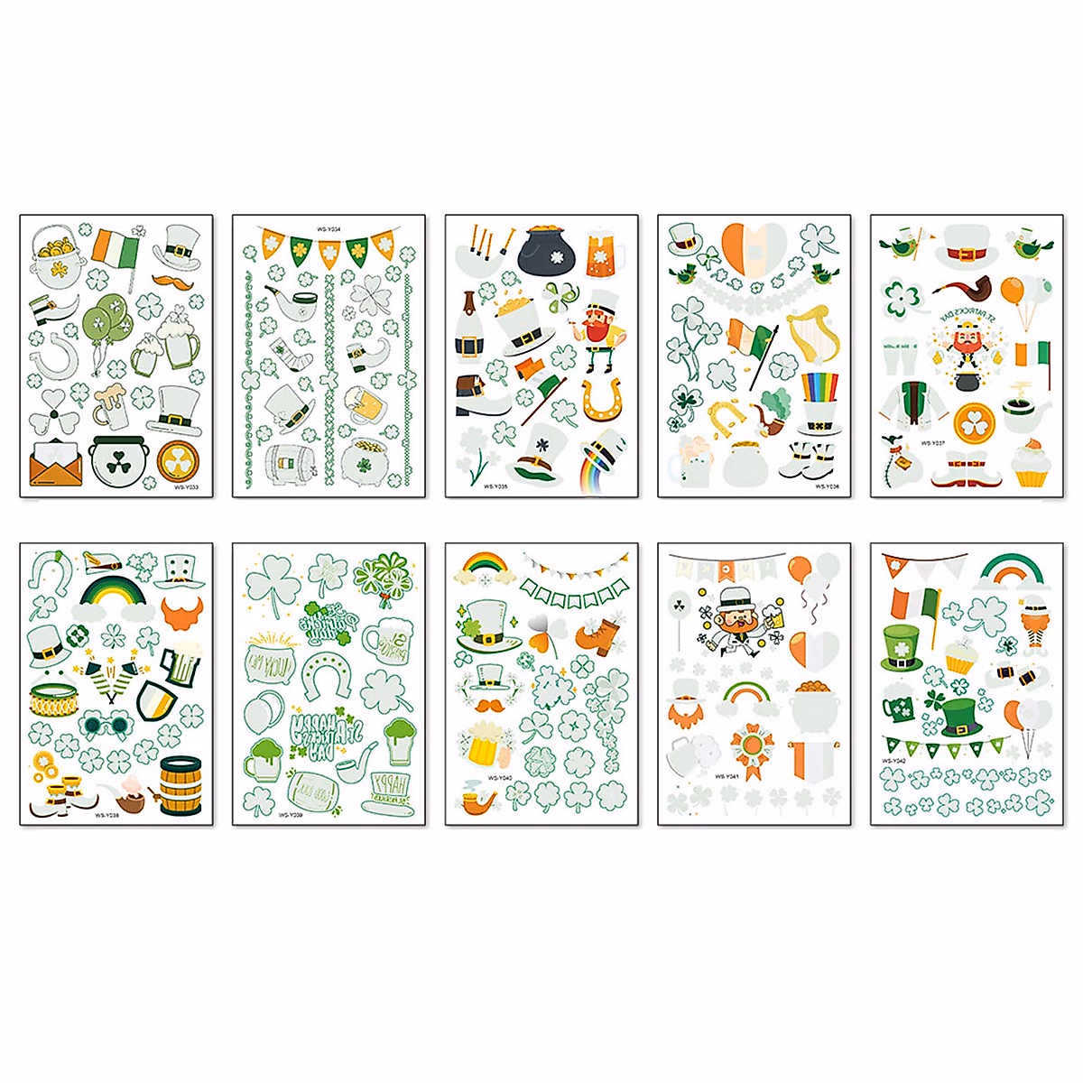 beiling Kids Saint Patrick’s Day Luminous Temporary Tattoos Stickers Shamrock Beer Glow in Dark Children Holiday Fluorescent Tattoos Stickers for Face Body Arms Baby Girl Boy St Patricks Party Favor Accessories (10 sheets)