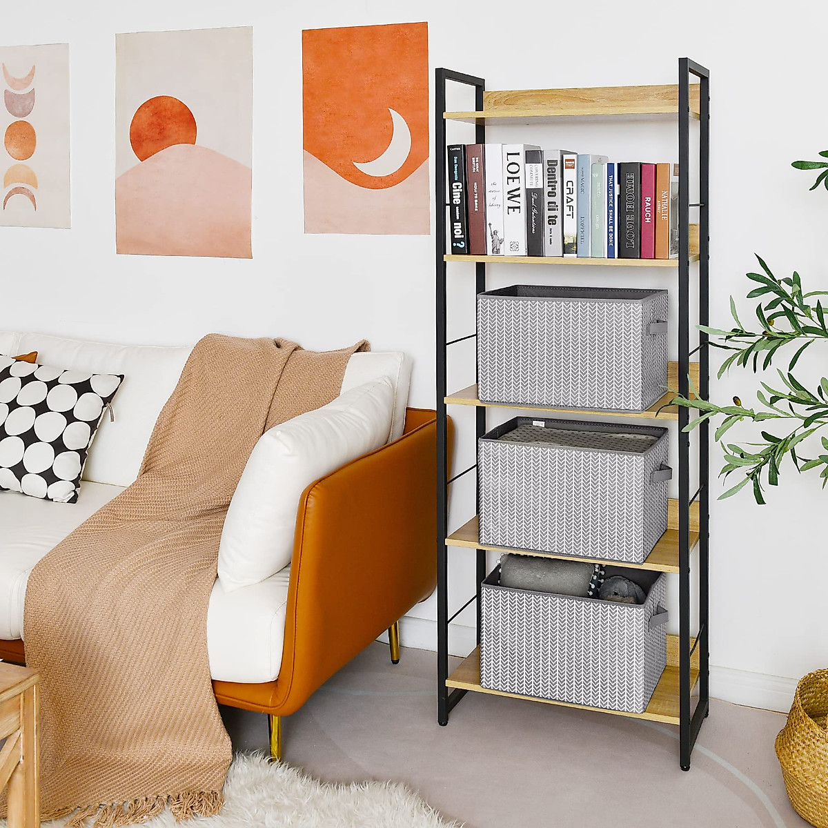 GRANNY SAYS Bundle of 3-Pack Closet Storage Boxes & 2-Pack Wicker Storage Baskets for Shelves