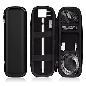 MoKo Pencil Holder Case for Apple Pencil 2nd/1st, PU Leather Case Fit for Apple Pen Accessories, Samsung, Huawei, USB Cable, Earphone Easy Carrying Case Bag,Black