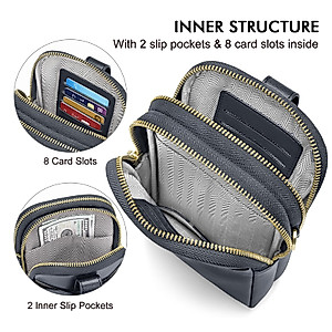 Peacocktion Crossbody Cell Phone Bag for Women, Small Leather Shoulder Handbag Purse with Credit Card Slots, Dark Grey