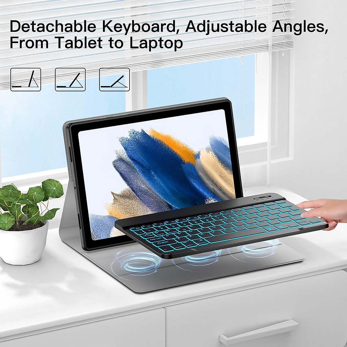 JUQITECH Backlit Keyboard Case for Samsung-Galaxy-Tab A8 10.5 2022 Smart Soft Case with Bluetooth Keyboard for Galaxy Tab A8 10.5" SM-X200/X205/X207 Detachable Wireless Keyboard Tablet Cover, Black