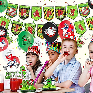 Green Cartoon Themed Birthday Party Decorations, Green Cartoon Birthday Party Supplies, Green Cartoon Party Decors For Boys, Include Green Cartoon Happy Birthday Banner, Green Cartoon Cake Topper