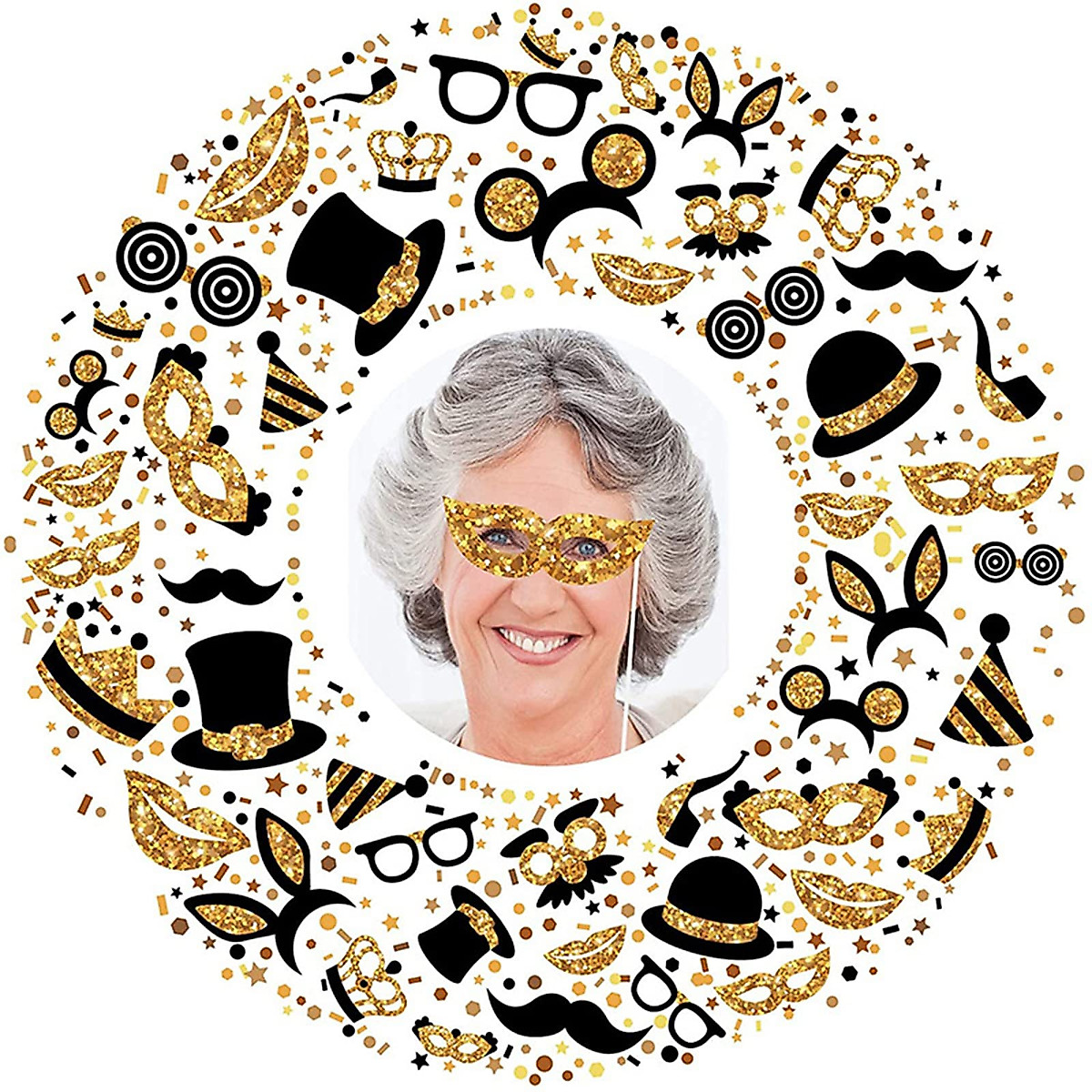 Rtinle 16 PCS Party Photo Booth Props for Birthday Weddings Graduation Prom New Year Party Supplies Mix of Hats, Lipstick, Tie, Crowns (Golden)