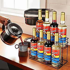 kimilus 8 Bottle Capacity Coffee Syrup Organizer 2 Tier Coffee Syrup Stand Shelf for Coffee Bar Kitchen Small Wine Rack for Bar Family Storage for Syrup Wine Dressing
