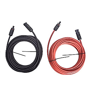 LiGuVCY One Pair Solar Extension Cable Wire, 30FT 12AWG Solar Panel Extension Cable Wire, Solar Adaptor Wire Extension Cables Wire with Male and Female Connector, Black & Red