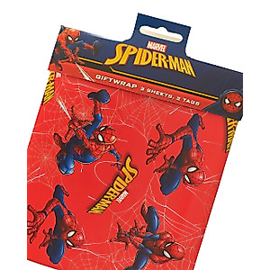 UK Greetings Marvel Spider-Man Gift Wrap Pack Contains 2 Sheets & Tags Wrapping Paper