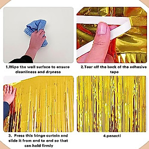 3 Pack Gold Foil Fringe Backdrop Curtains，3.3 ft x 8.2 ft Gold Door Streamers ，Gold foil Fringe Curtain Backdrop,for Photo Background Party Decorations, Graduation Decorations