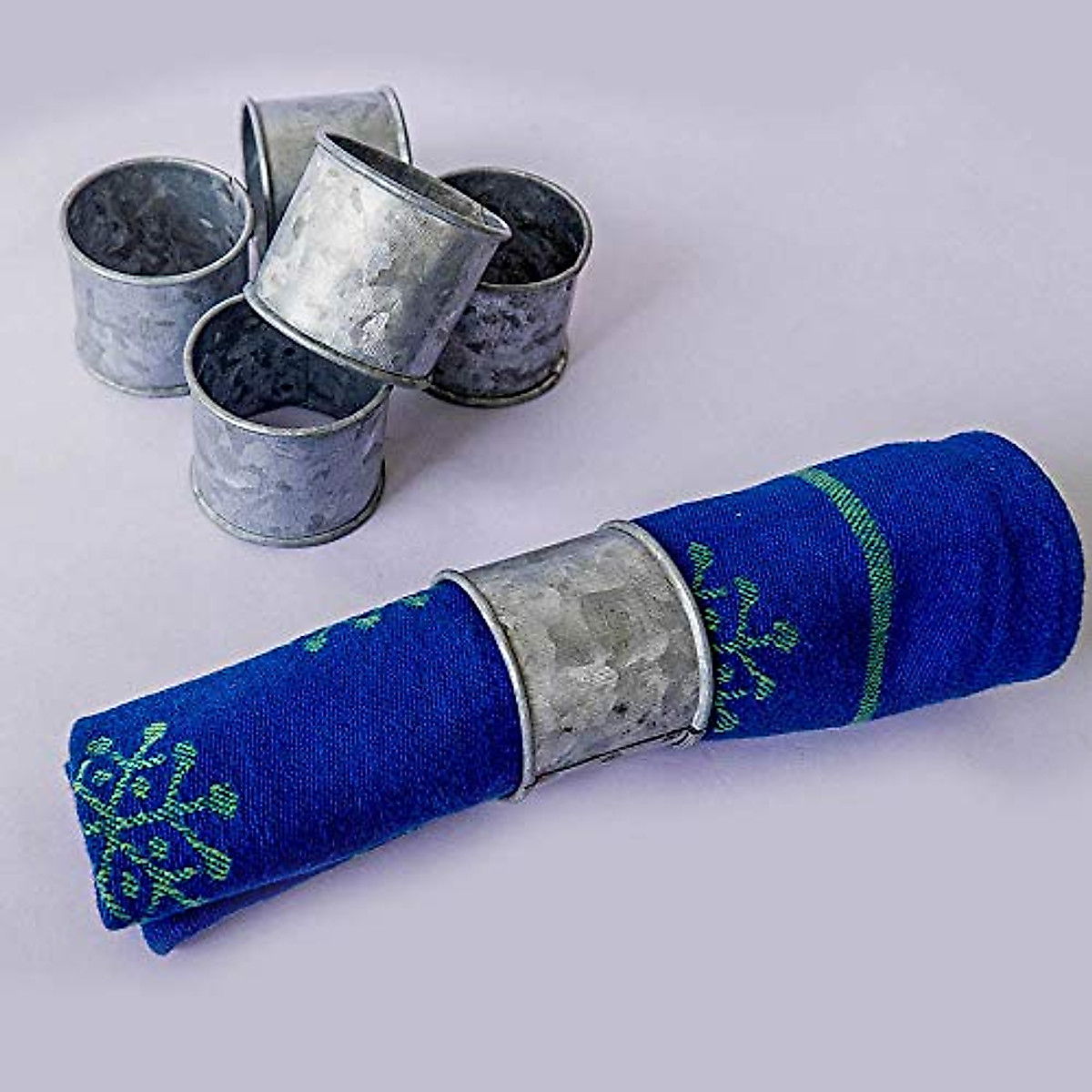 Kaizen Casa Galvanized Design Rustic Style Metal Napkin Ring for Dinning Table Parties Everyday, Set of 6
