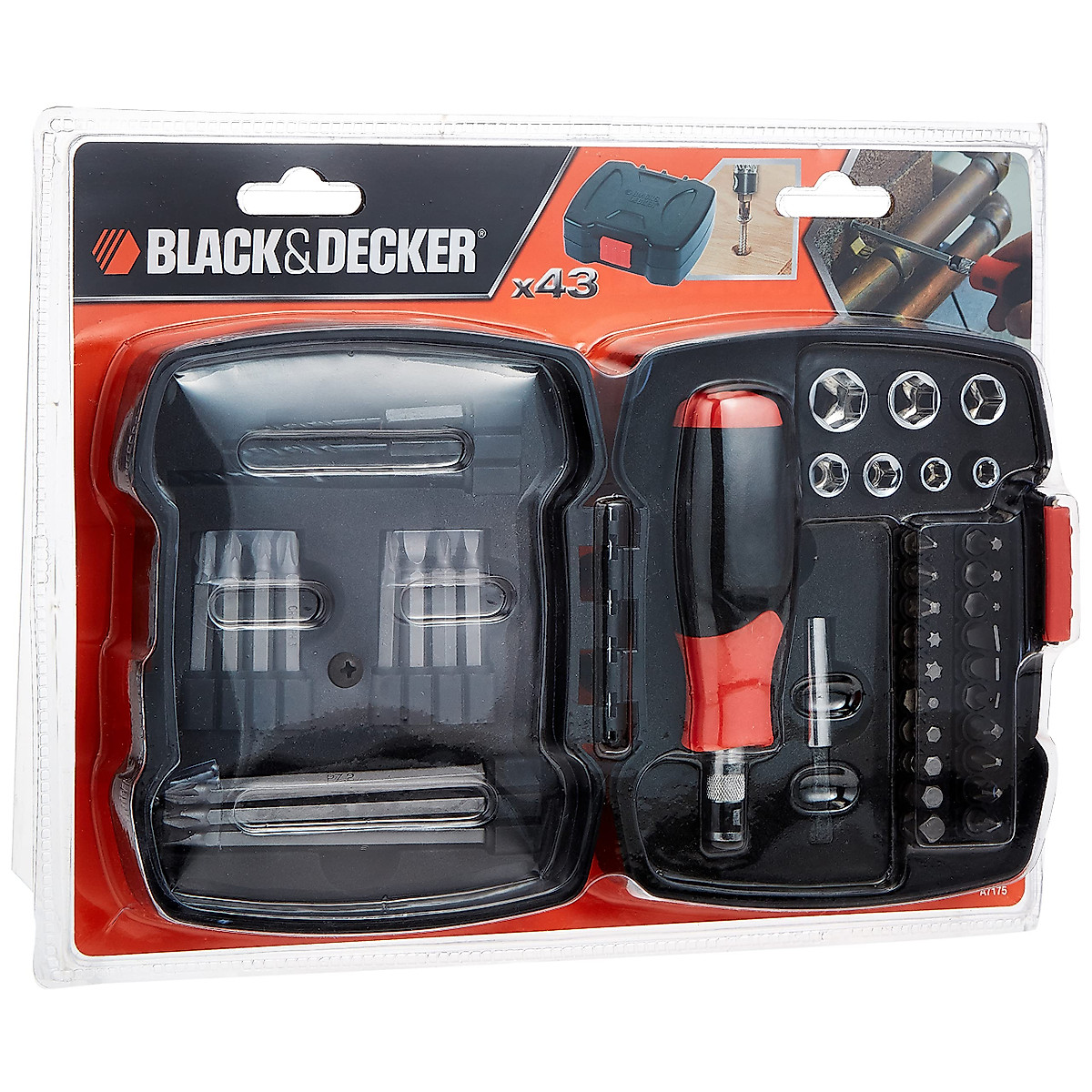 Black + Decker A7175 Hand Ratchet Set with Screwdriver Bits and Box Nuts 43-Piece