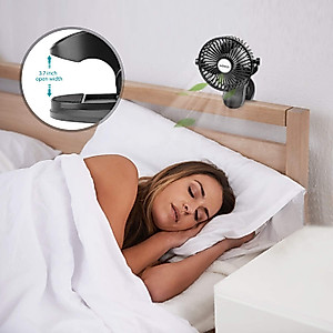 AJOYEUX Battery Operated Clip on Fan for Baby Stroller, Car Seat, Personal Camping - Black
