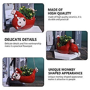 Hemoton Outdoor Pots 1pc Monkey Ceramic Flowerpot Succulent Office Pot Holder Animal Plant Porcelain Succulent Pots Pottery Table Succulent Planter Bonsai Landscape Ceramics Succulents