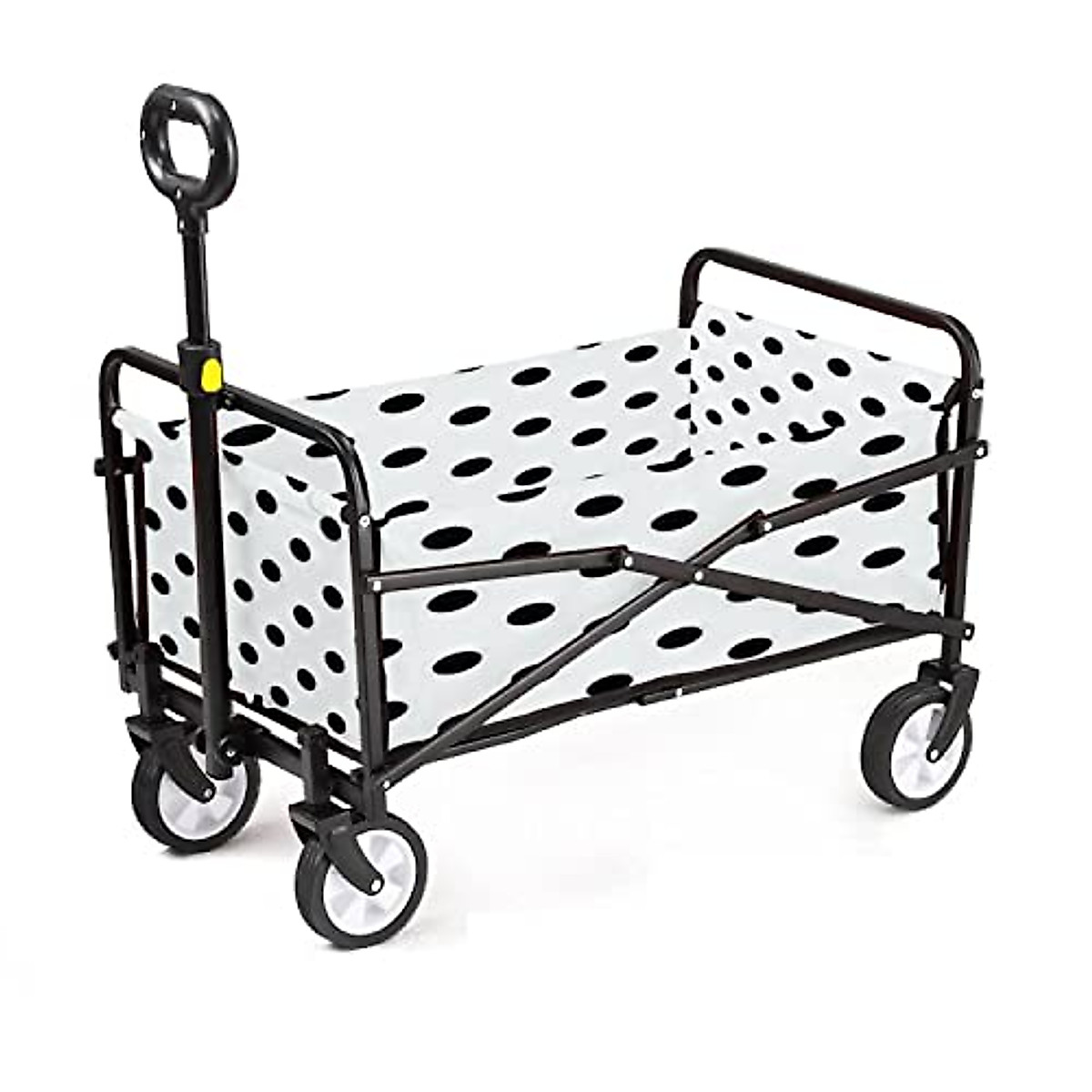Collapsible Wagon Cart Seamless White with Black dot Decorative Good for Printing Foldable Utility Wagon Large Capacity Garden Cart with Push Bar for Beach Camp Outdoor Shopping