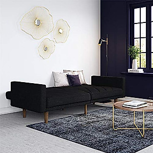 Mid Century Modern Luxury Sofa Bed Sleeper with Stylish Linen Upholstery (Black)