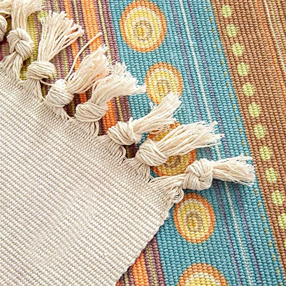 aoaoaoway Cotton Rug Soft Rug and Handwoven Fringe Rectangular Cotton Rug Tapestry Boho Kitchen, Living Room (Blue&Orange, 51.2 * 23.6)