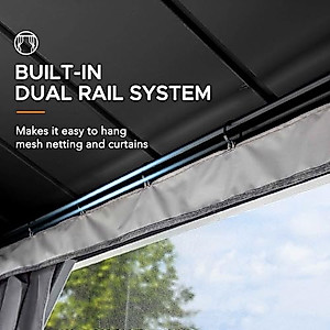 Sunjoy 10 ft. x 10 ft. Hardtop Gazebo, Outdoor Aluminum Frame, 2-Tier Steel Hardtop Backyard Gazebo with Netting, Curtain and Ceiling Hook by SummerCove