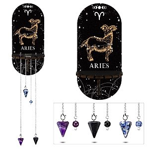 Qunclay Small Crystal Shelf Black Crystal Display Shelf Crystal Pendulum Holder Stand Display Shelf Witch Stuff Wooden Kit Hanging Rustic Crystal with 3 Pieces Crystals Stone (Butterfly Style)