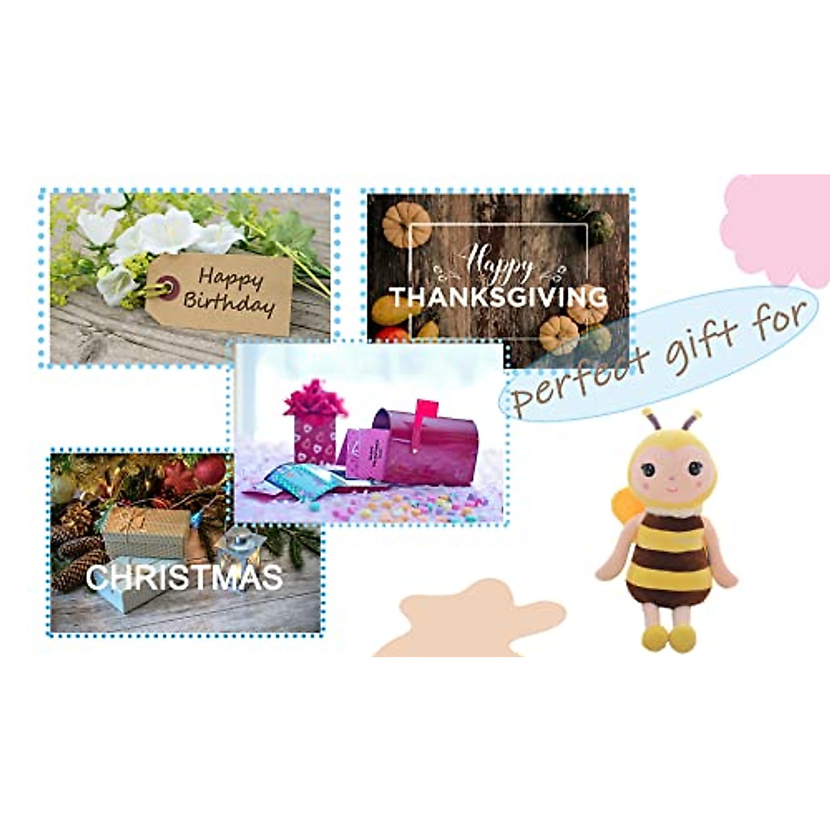 BABOLI Emotional Support Bee Stuffed Animal with Smile Face and Yellow Wings Soft Plush Fuzzy Bumblebee Toy Pillow Pretty Sweet Gifts for Honey Kids or Stuff Collection 12 Inches