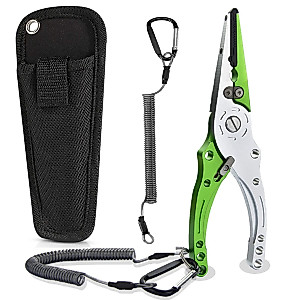 HZXINWANG Fishing Pliers, Aviation Aluminum Fishing Pliers Line Cutters, De-Hookers, Fishing Tool Sets, Weaving Scissors, Saltwater Resistant Fishing Gear (Aviation Aluminum Model, Green Silver)