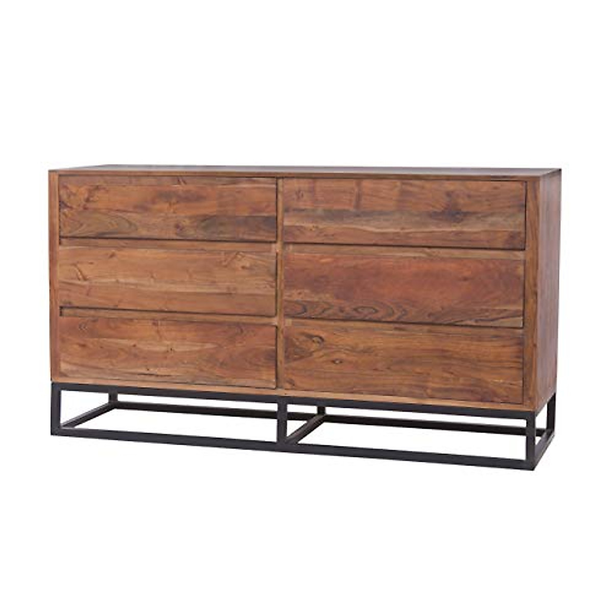 TUP The Urban Port Modern Acacia Wood Dresser or Display Unit with Metal Base, Walnut Brown and Black