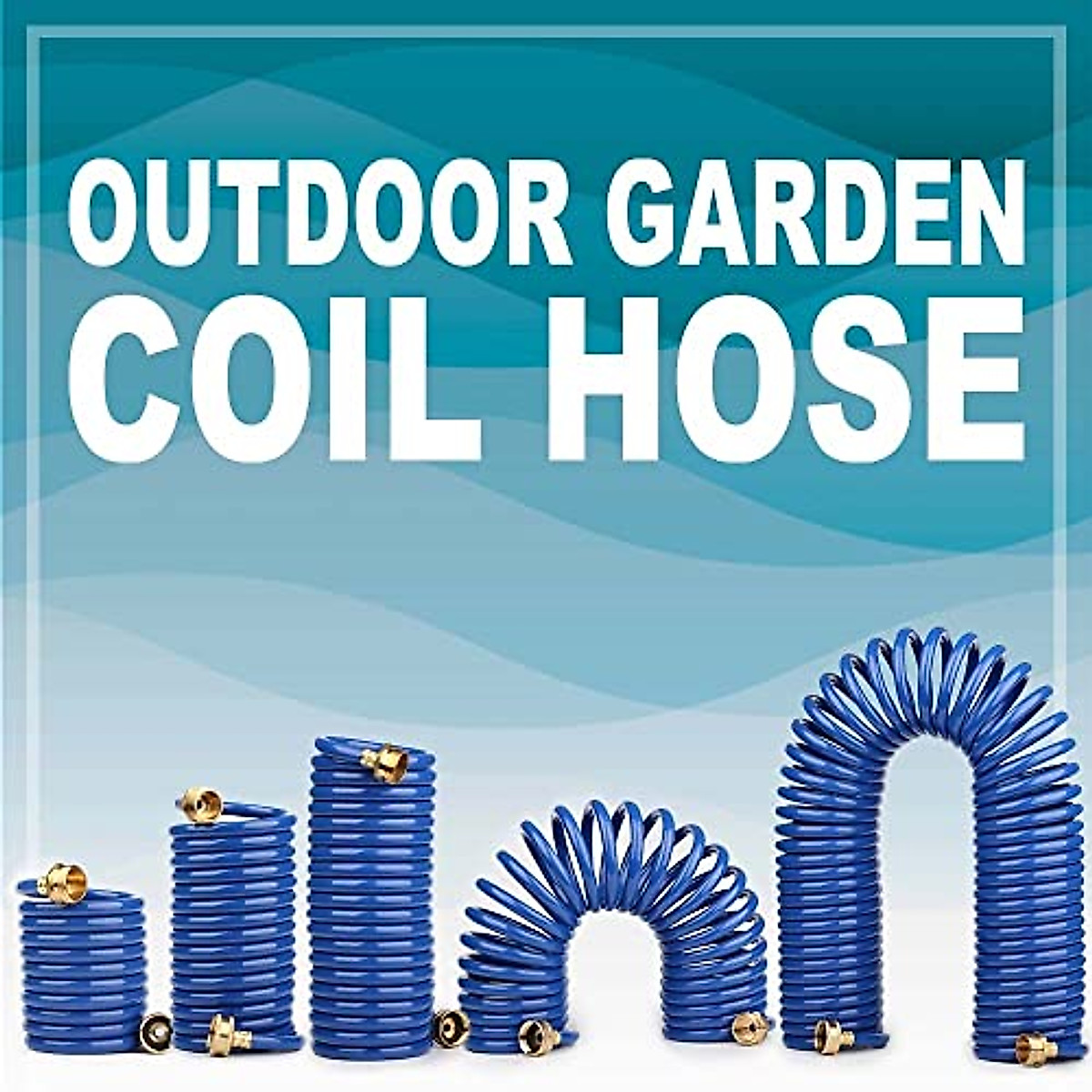 FangFarm Heavy-Duty EVA Coil Garden Hose with GHT Solid Brass Fittings, Water Hose with Brass Connectors, for Garden Lawn Watering, Car Washing (10FT, Blue)