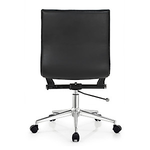 2xhome - Mid Back Height Modern Office Arm Chair, Ribbed PU Leather Seat with Swivel Tilt Adjustable Chrome Base - Executive Conference Room Task Chair (Black)