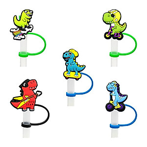 20pcs Silicone Dinosaur Straw Cover Pack Reusable Drinking Straw Caps Lids Dust-Proof Straw Plugs for Straw Tips for Kids Birthday Party Favors School Carnival Reward Prizes Decoration Supplies