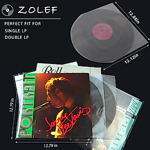 ZOLEF 100 12" anti static Vinyl Record Sleeves Combo Pack (50x 3mil Outer Sleeves & 50x Inner Round Bottom Sleeves), vinyl protective Crystal Clear Fit for Single & Double Lp Album Collection