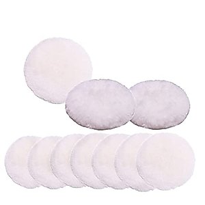 INZOEY Sheepskin Wool Polishing Pad 4 Inches Soft Buffing Pads with Hook and Loop Back Wool Cutting Pad for Car, Furniture, Glass and So On (Pack of 10)