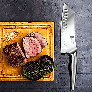 DDF iohEF Kitchen Knife, Chef's Knife In Stainless Steel Professional Cooking Knife, 7 Inch Antiseptic Non-slip Ultra Sharp Knife with Ergonomic Handle Ideal for Kitchen/Restaurant