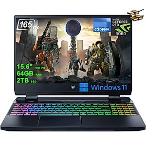 acer Predator Helios 300 15 Gaming Laptop 15.6" FHD IPS 165Hz Display 12th Gen Intel 14-Core i7-12700H 64GB RAM 2TB SSD GeForce RTX 3060 6GB RGB Backlit USB-C Thunderbolt MiniDP Win11 + HDMI Cable