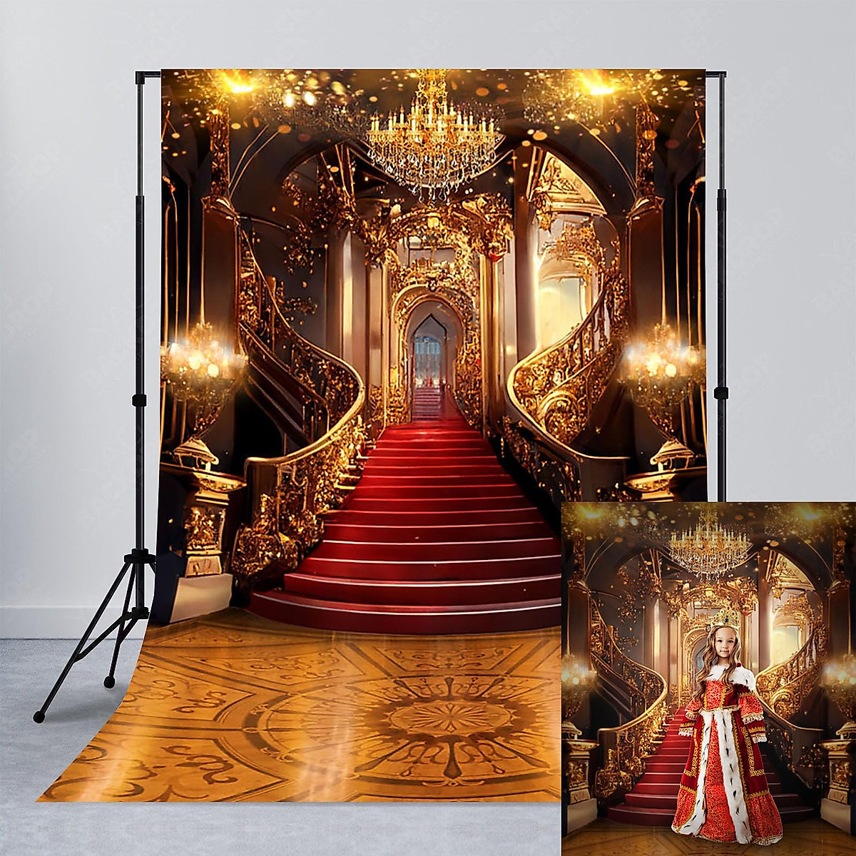 Avezano Red Carpet Backdrop Golden Palace Backdrop Gorgeous European Castle Background for Photography Wedding Birthday Ceremony Night Stage Prom Party Video Props 5x7ft