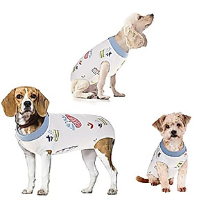 SAWMONG Dog Recovery Suit, Recovery Suit for Dogs After Surgery, Dog Spay Surgical Suit for Female Dogs, Dog Onesie Body Suit for Surgery Male Substitute Dog E-Collar Cone, Plant Blue, X-Large
