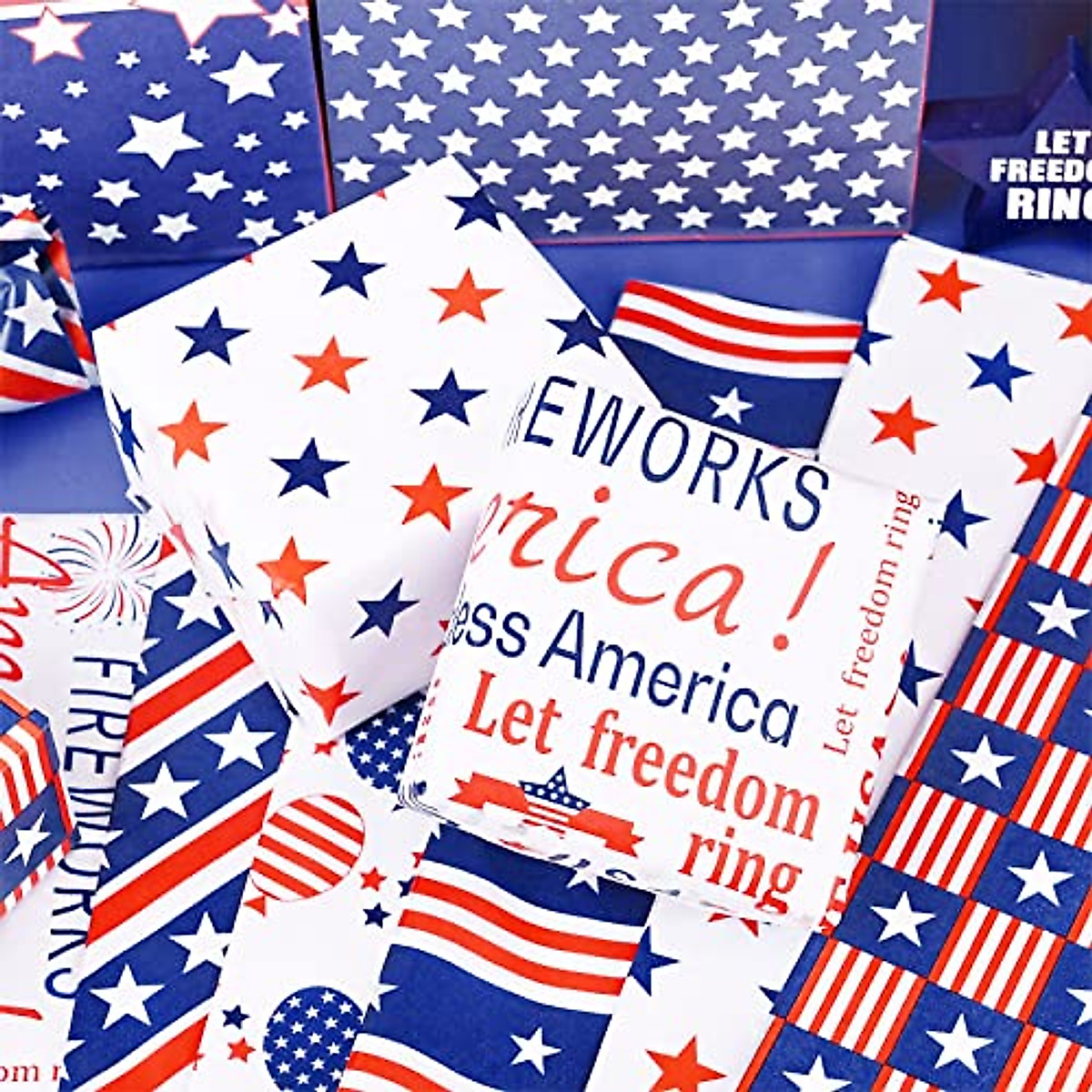 Bolsome 90 Sheets 20*14in Patriotic Tissue Paper for Gift Wrapping, Veterans Day Tissue Paper for Gift Bags Blue White Red Star Striped USA Wrap Tissue for Independence Day 4th of July Party DIY Craft
