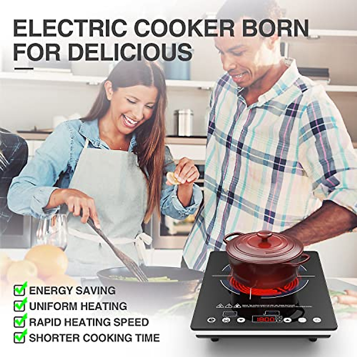 VBGK Electric Ceramic Cooktop, Electric Stove Top with Touch Control, 9 Power Levels, Kids Lock & Timer, Hot Surface Indicator, Overheat Protection,110V Induction Cooktop