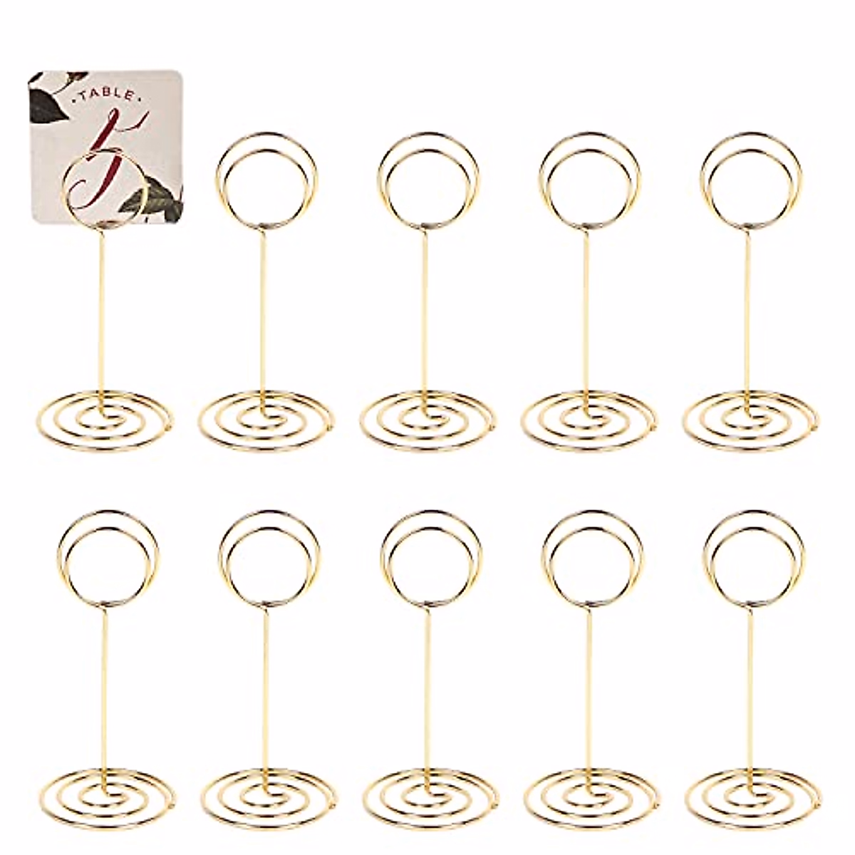 KIMOBER 24PCS Table Number Holders, Round Place Card Holder,Tabletop Memo Note Stand Picture Photo Picks Card Clips for Wedding Birthday Party(Gold)
