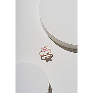 MORGAN & PAIGE 14K Rose Gold Butterfly Ring - Plated .925 Sterling Silver Pink Opal Butterfly Ring For Women - Lab Created Sapphire Ring With Eye Motif Centerpiece - Size 7