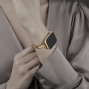 Secbolt Bands Compatible with Apple Watch Band 38mm 40mm 41mm 42mm(Series 10) iWatch SE Series 10/9/8/7/6/5/4/3/2/1, Slim Dressy Metal Bracelets with Rhinestones for Women, Yellow Gold