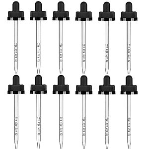 Comfort Axis Calibrated Marked Glass Eye Dropper Caps, Fits only 4 oz 22-400 width (0.866 Inches) Neck Finish Bottles, Black (12 Pack)